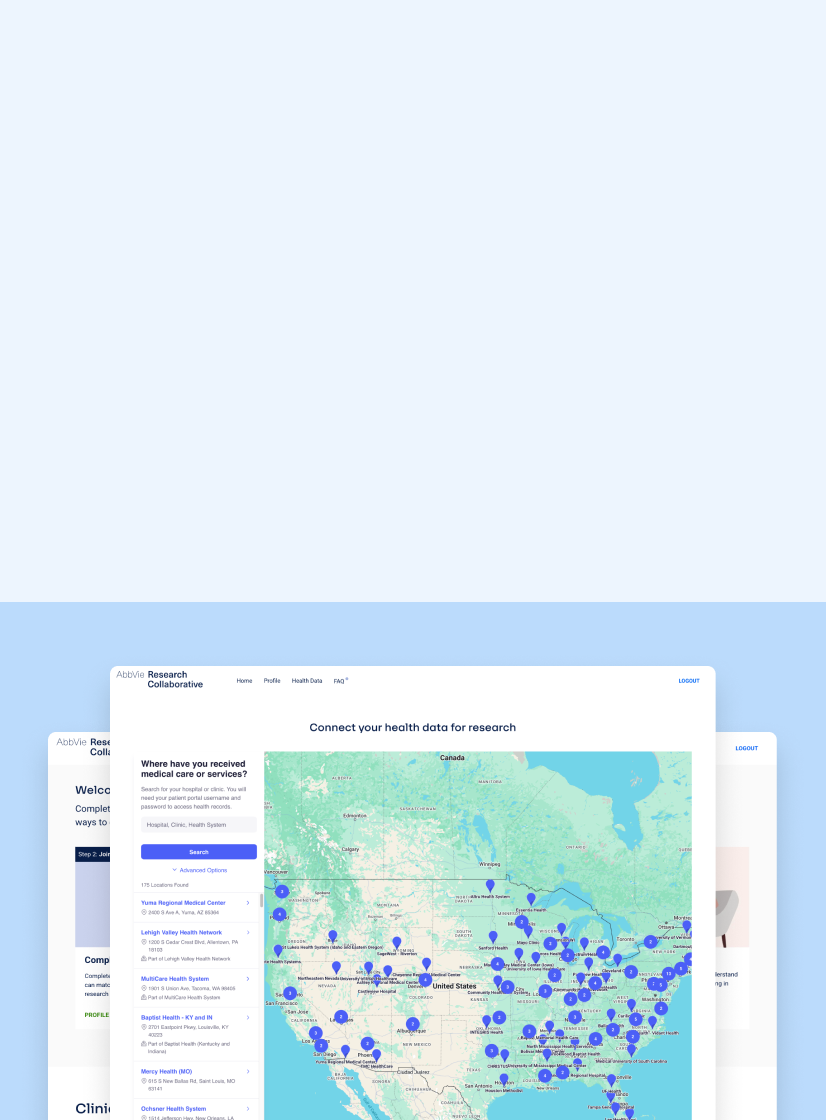 Three stacked AbbVie website interfaces showing the "Lab of the Future" research collaborative ...